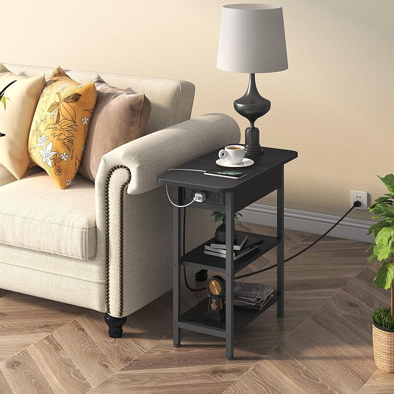 Fashion End Table with Charging Station, Flip Top Side Table with USB ...