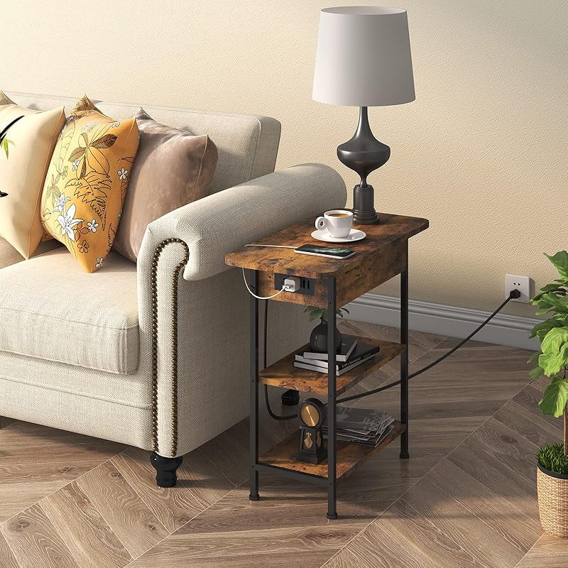 Fashion End Table with Charging Station, Flip Top Side Table with USB ...