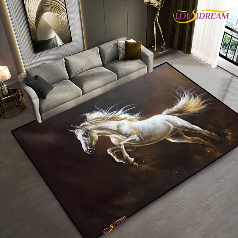 Fashion Ethnic Frame Carpet Horse 3d Printing Rectangle Room Rug Black ...