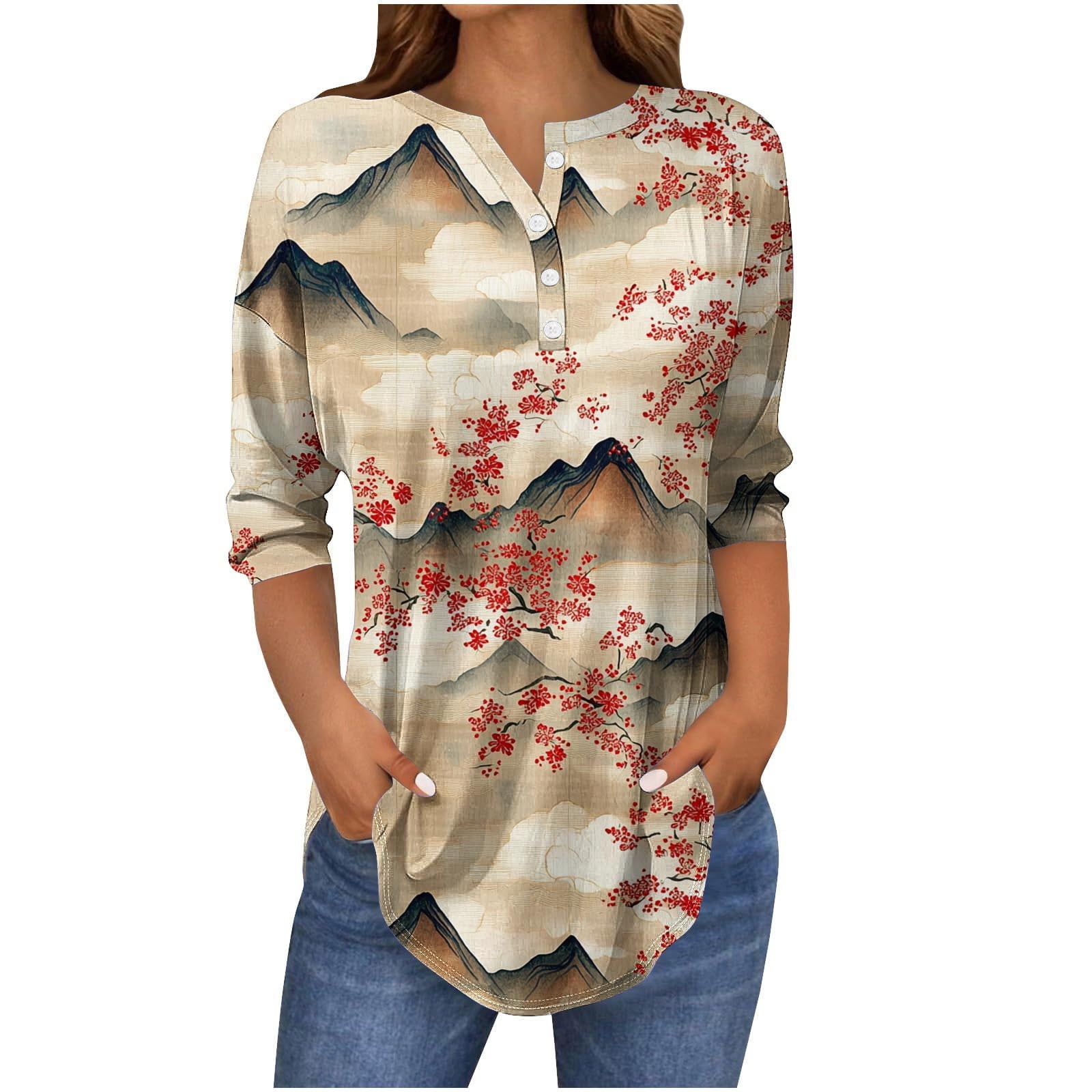 Women's Fall Blouses Dressy Casual Womens Shirts Plus Size Women 3/4 ...