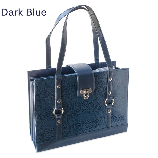 Fashion File Organizer Tote with Texture Dark Blue Faux Leather ...