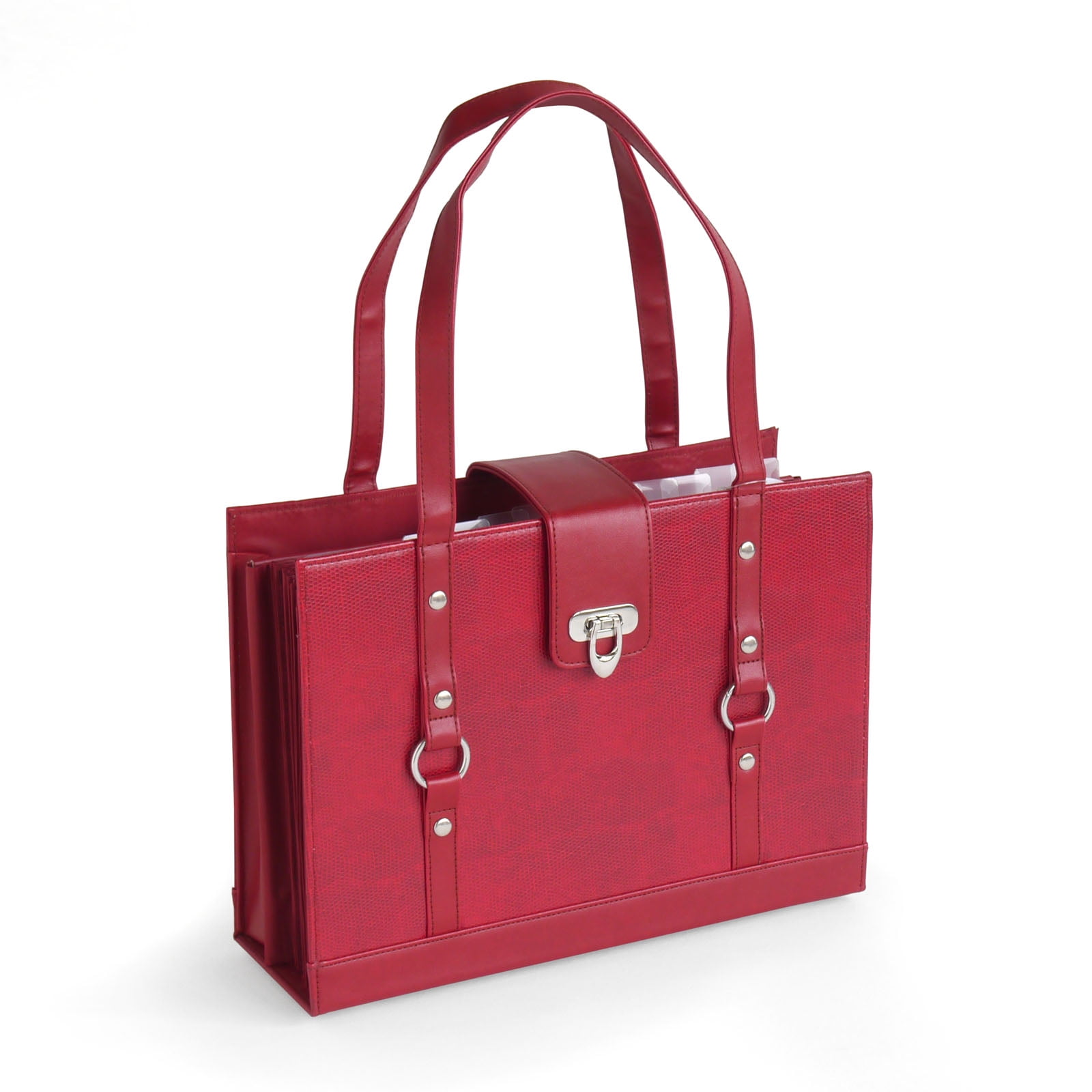 Fashion File Organizer Tote with Texture Red Faux Leather - Walmart.com