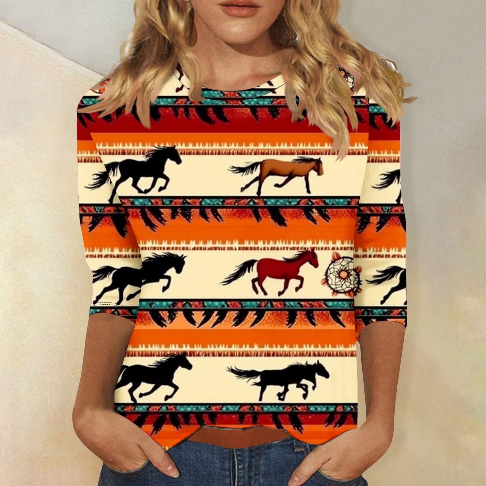 Cagogo Ladies Dressy Casual Aztec Western Tunic Tops Under $5 Summer 3/ ...