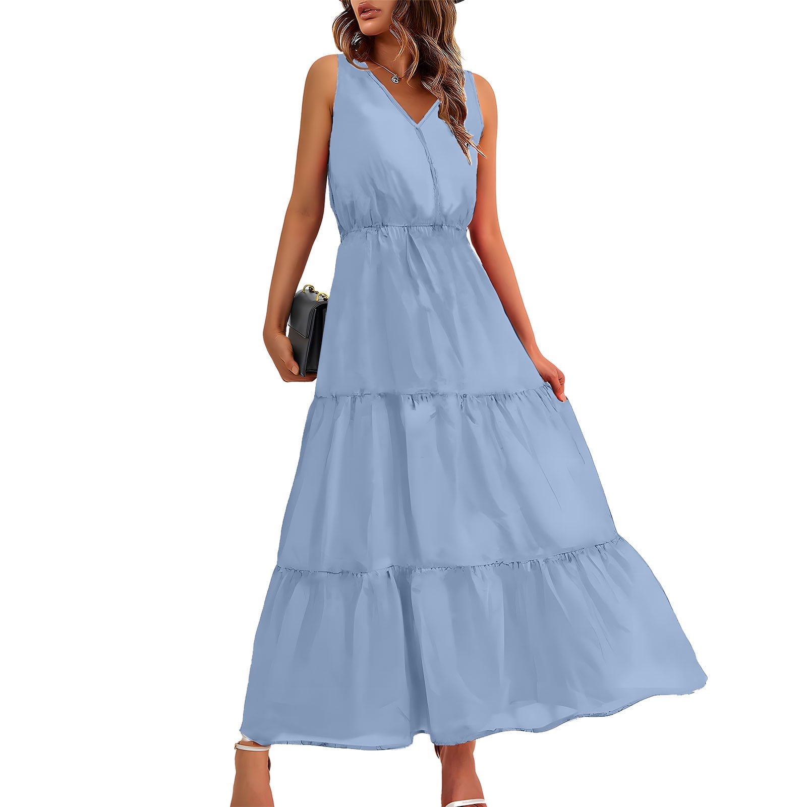 Cagogo Ladies Summer Casual 2025 Flowy Maxi Long Sun Dresses Sleeveless ...