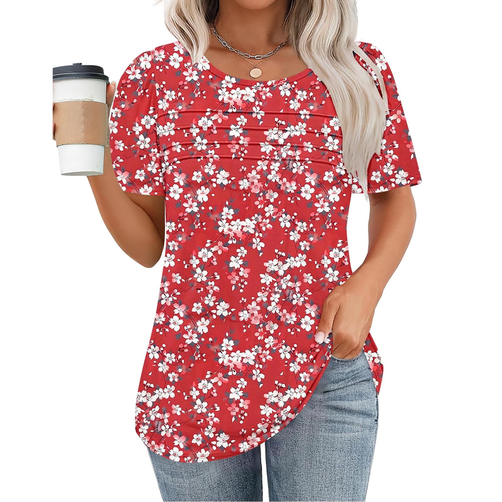 Cagogo Ladies T Shirts Summer Tops Under $5 Loose Fitting Scoop Neck ...