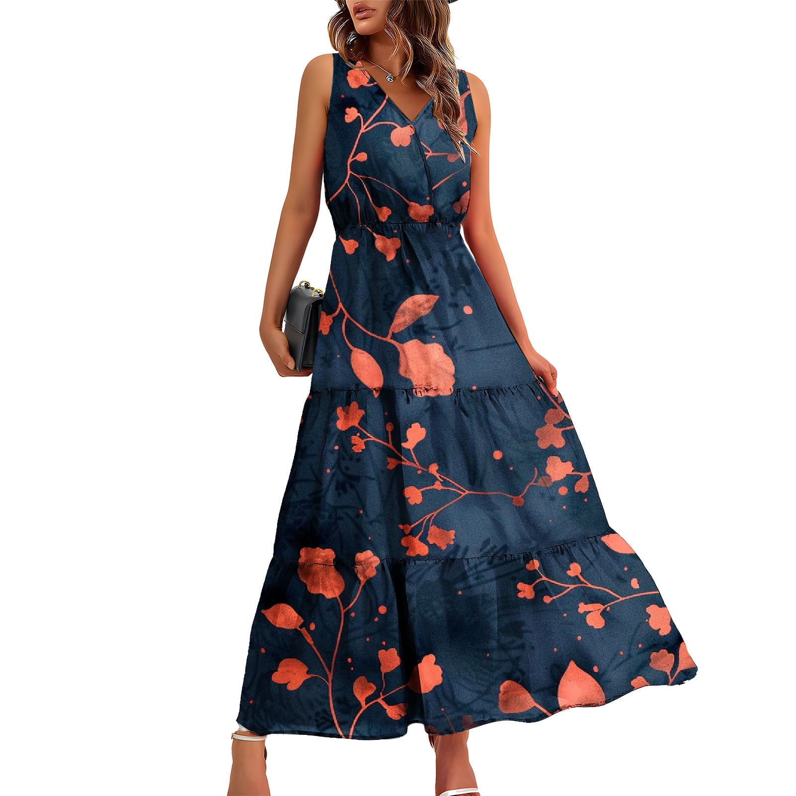 Cagogo Summer Plus Size Flowy Maxi Long Sun Dress for Women Under $5 ...