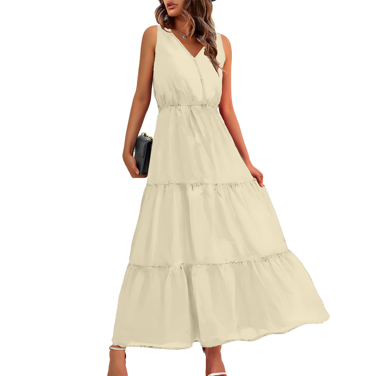 Cagogo Women's Summer Spring Tiered Swing Aline Flowy Maxi Long ...