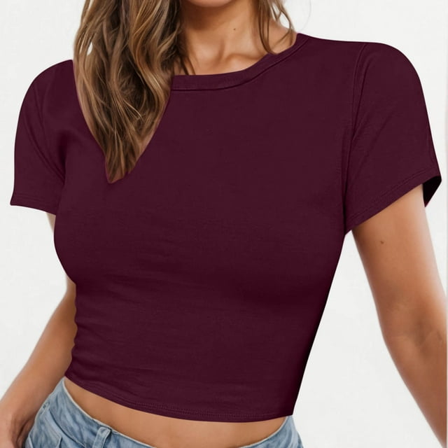 Fashion Flash Deals Cagogo Womens Crop Tops Basic Short Sleeve Crew ...