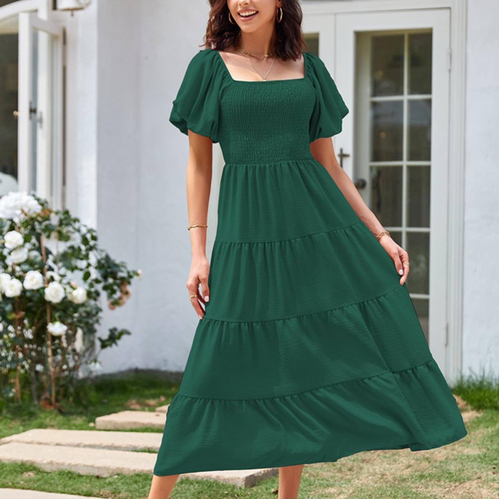 Xqxayjr Casual Smocked Tiered A Line Maxi Long Flowy Sun Dresses for ...