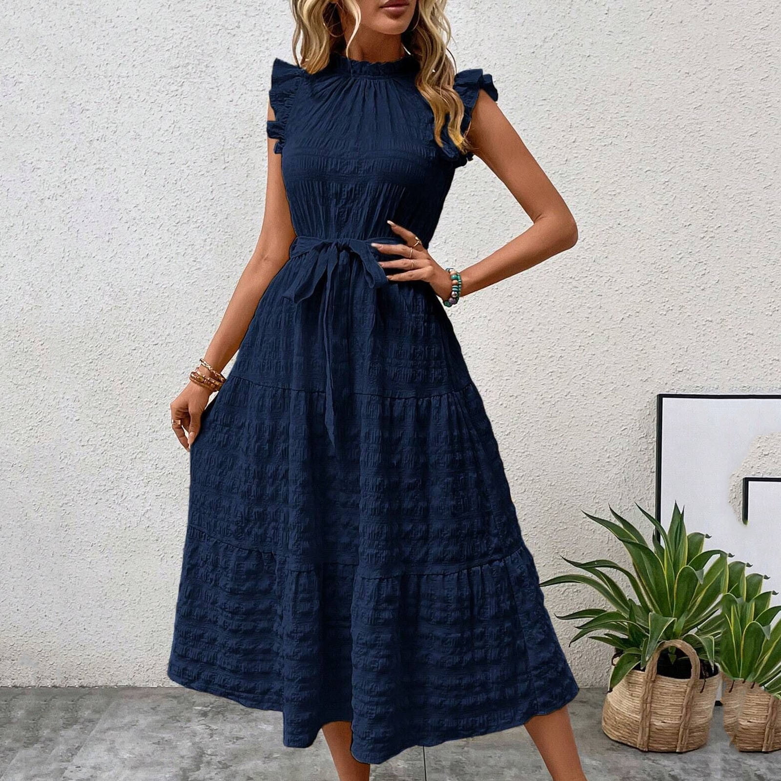 Yrmaups Womens Summer Casual Loose Long Elastic Waist Sundress ...