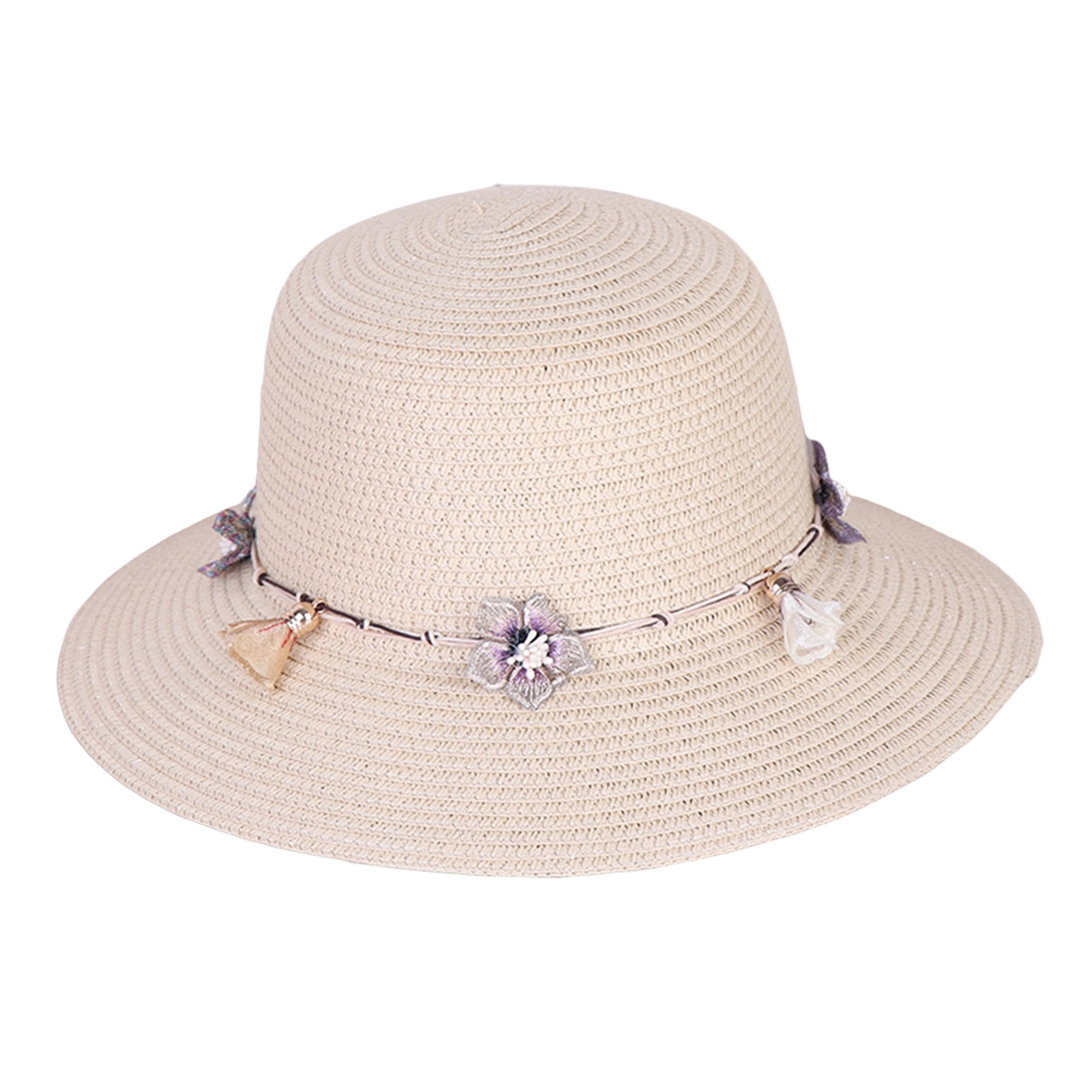 Fashion Flower Lace Ribbon Wide Brim Caps Summer Beach Sun Protective ...