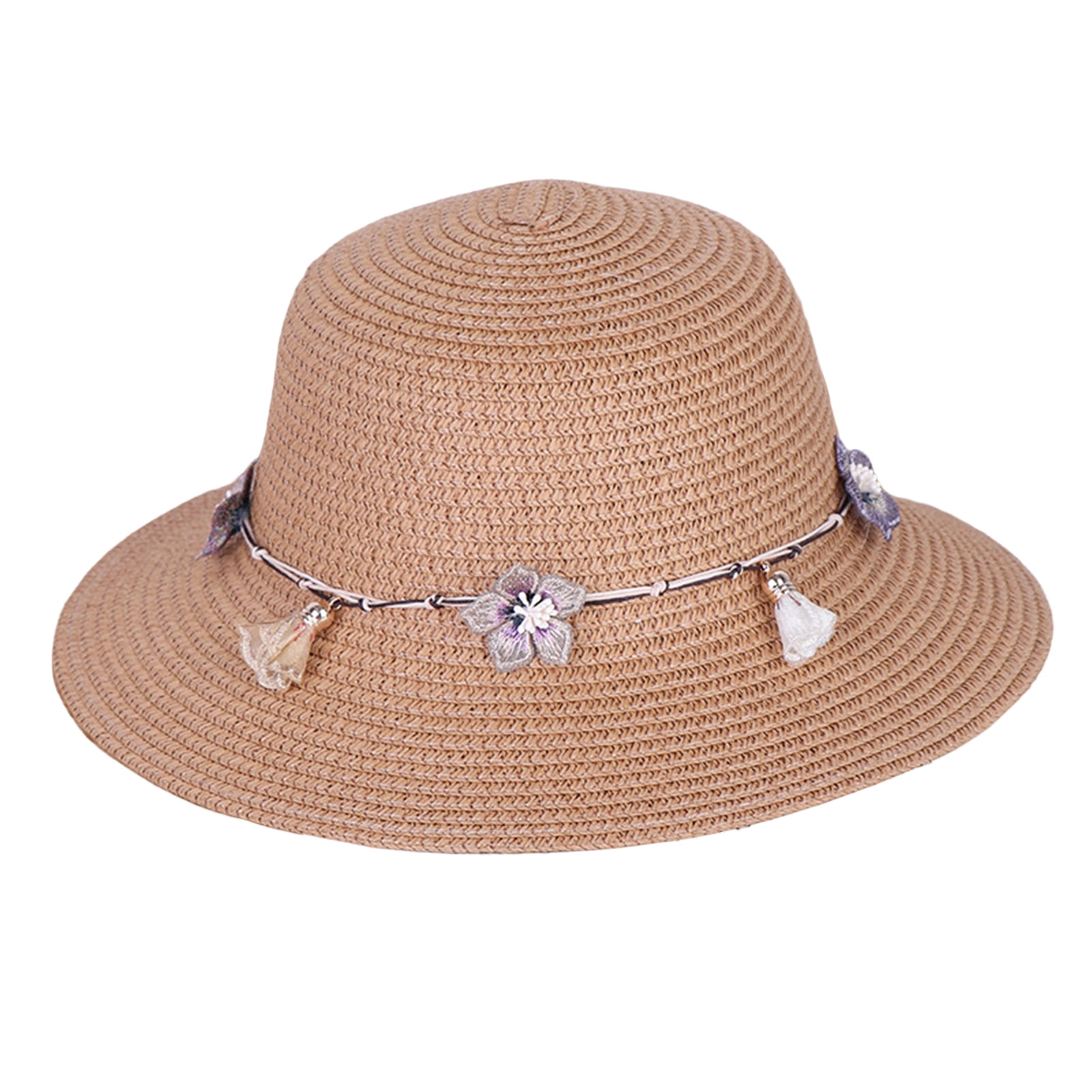 Fashion Flower Lace Ribbon Wide Brim Caps Summer Beach Sun Protective ...