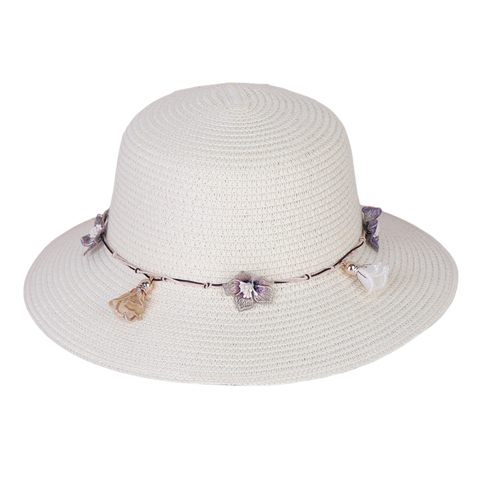 Fashion Flower Lace Ribbon Wide Brim Caps Summer Beach Sun Protective ...