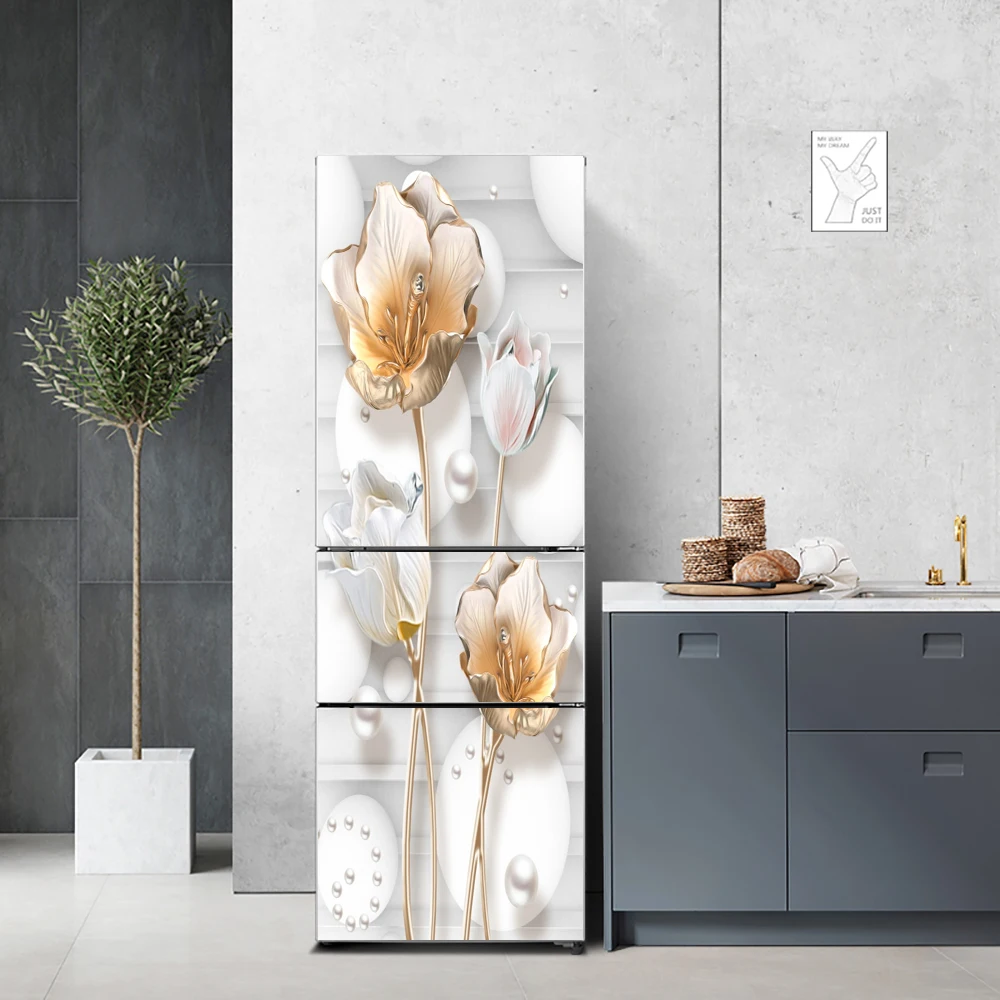 Fashion Flowers Refrigerator Magnet Full Door Cover Modern Art Fridge ...