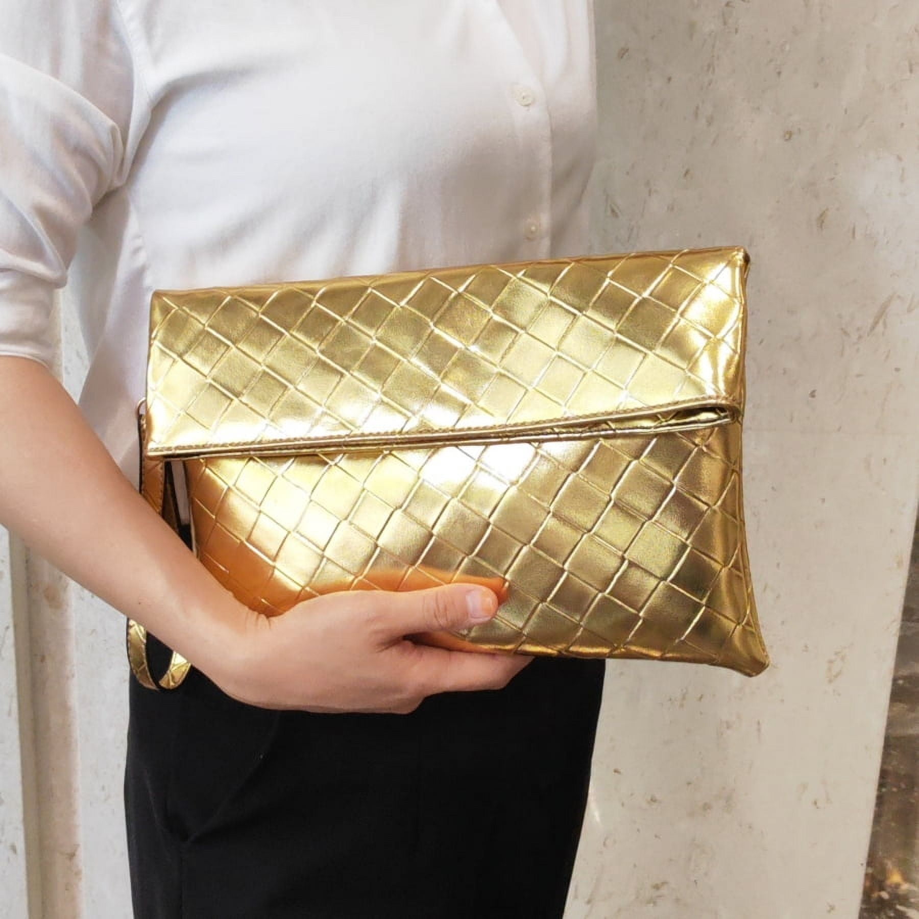 Fashion Folded lady Clutches Shiny Gold women Shoulder Bag Luxury Chain ...
