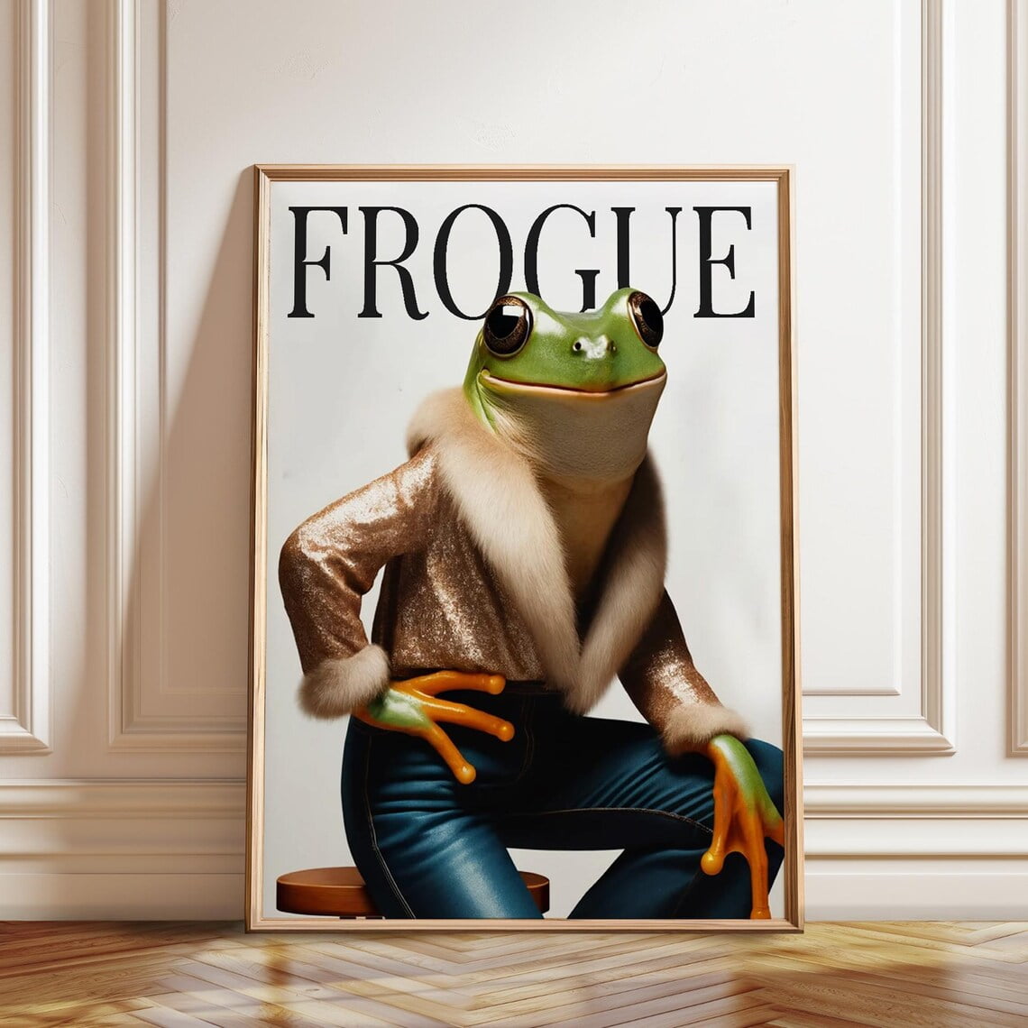 Fashion Frog Print - Frog In Golden Blazer Poster - Frogue Magazine ...