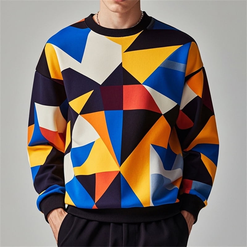 Fashion Geometry Graphic Sweatshirt for Men Spring Autumn Simple Trend ...