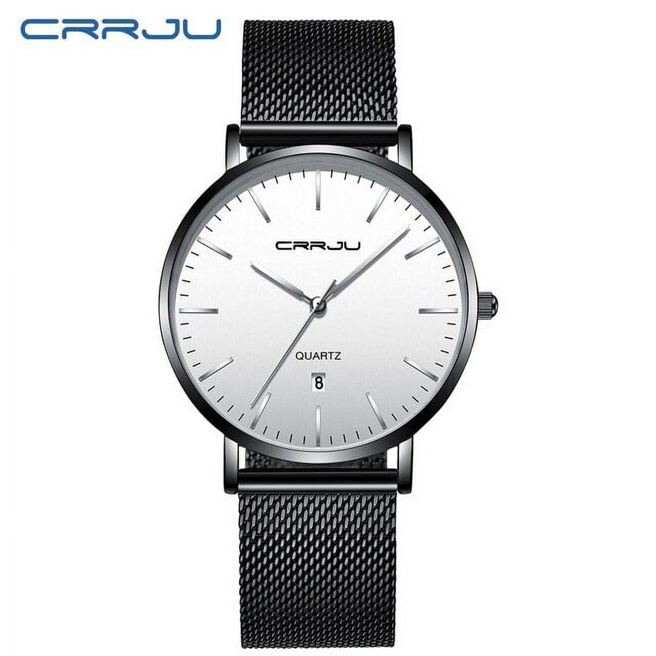 Fashion Gift Watches CRRJU Mens Blue Dial Mesh Watches Ultra Thin ...