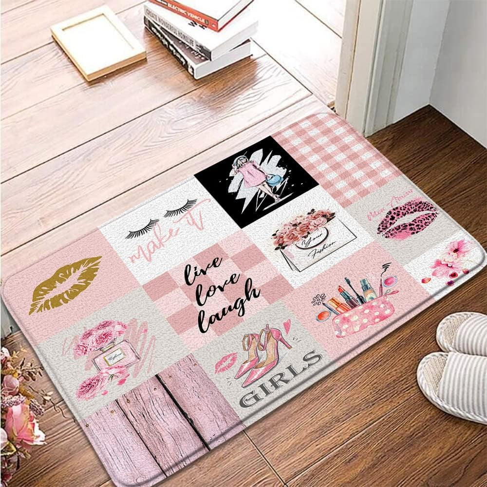 Fashion Girl Makeup Bath Mat Toilet Pink Perfume Flower Eyelash High ...