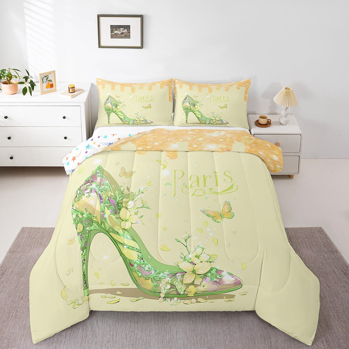 Fashion Girly Bedding Sets Twin Size Modern Fashion Yellow Comforter ...