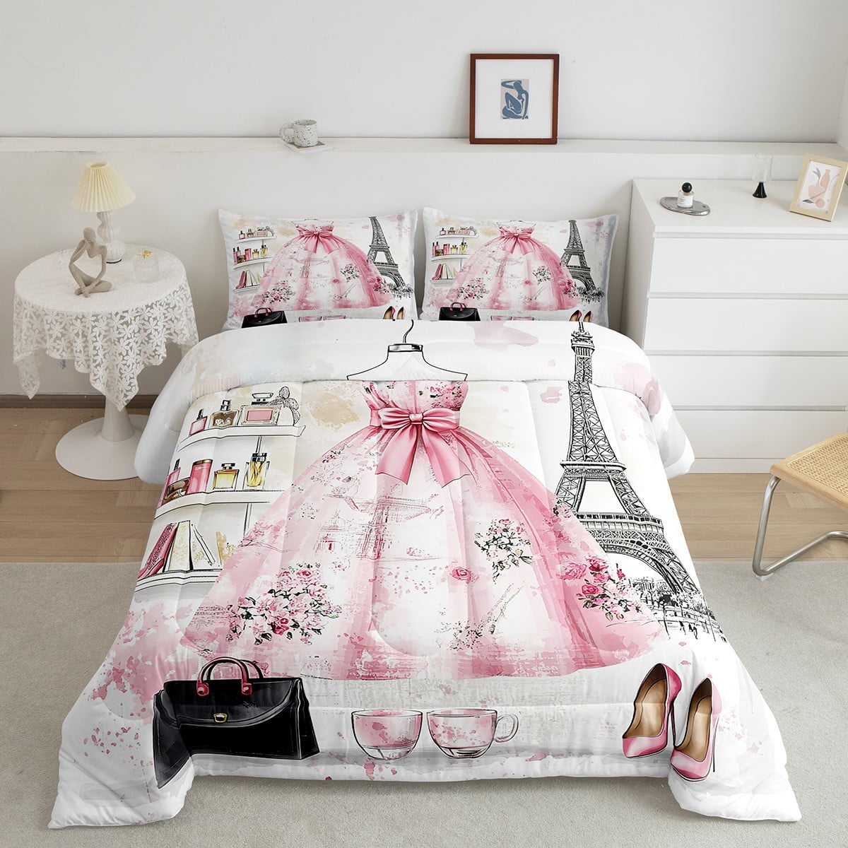 Fashion Girly Dresses Comforter Set Modern Black White Polka Dots ...