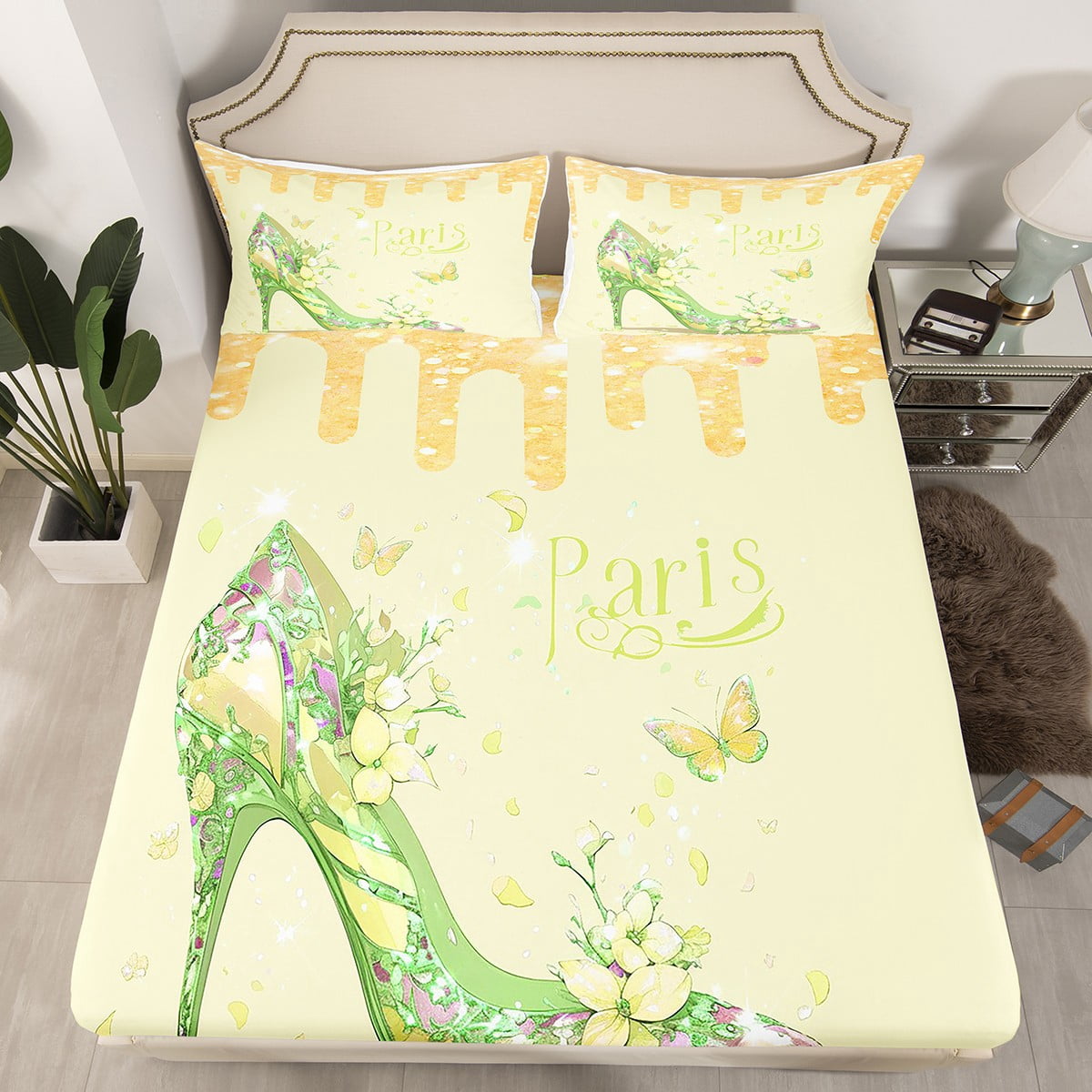Fashion Girly Fitted Sheet Twin Size Modern Fashion Yellow Bed Sheets ...