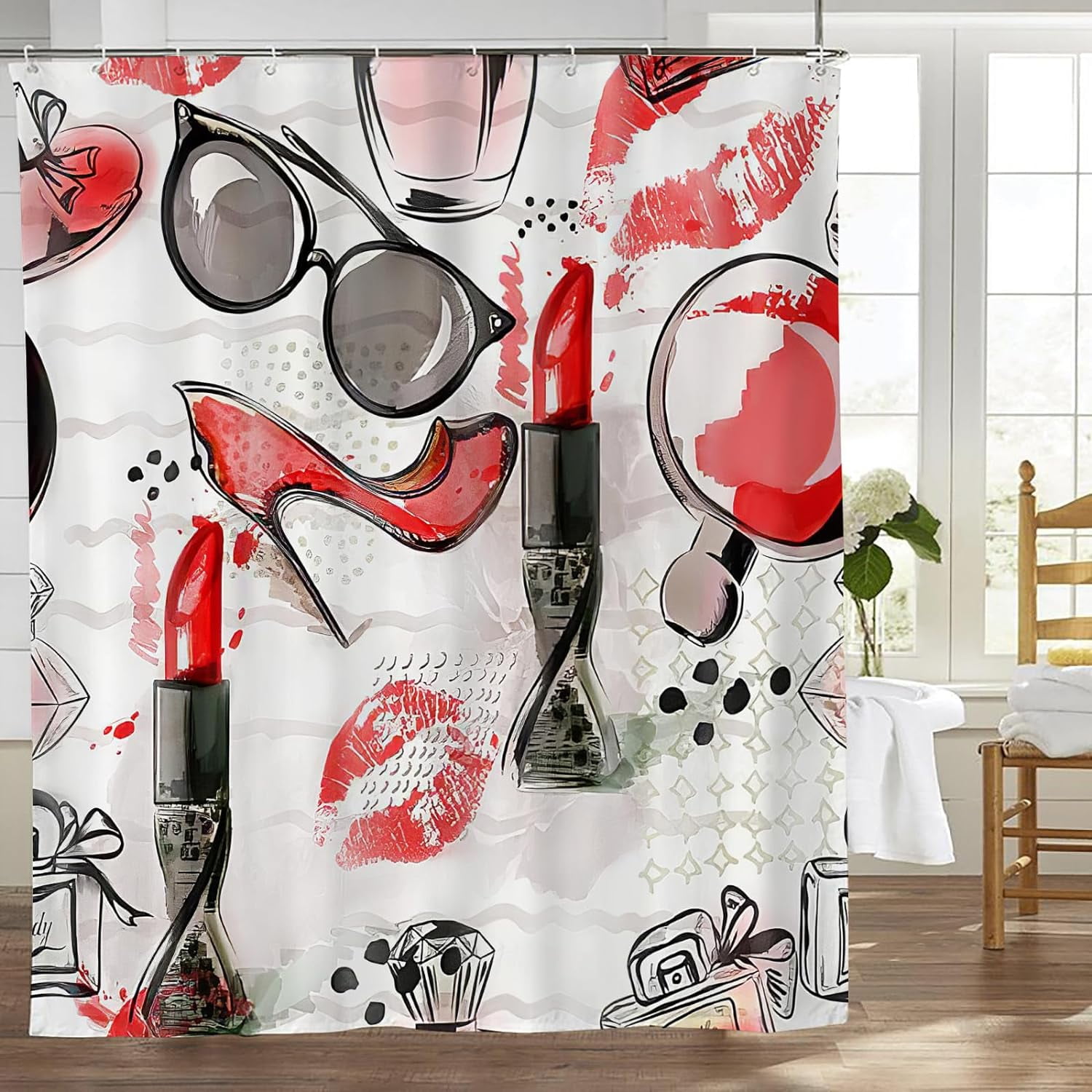 Fashion Glam Shower Curtain Red High Heel Girl Lips Perfume Lady Woman ...