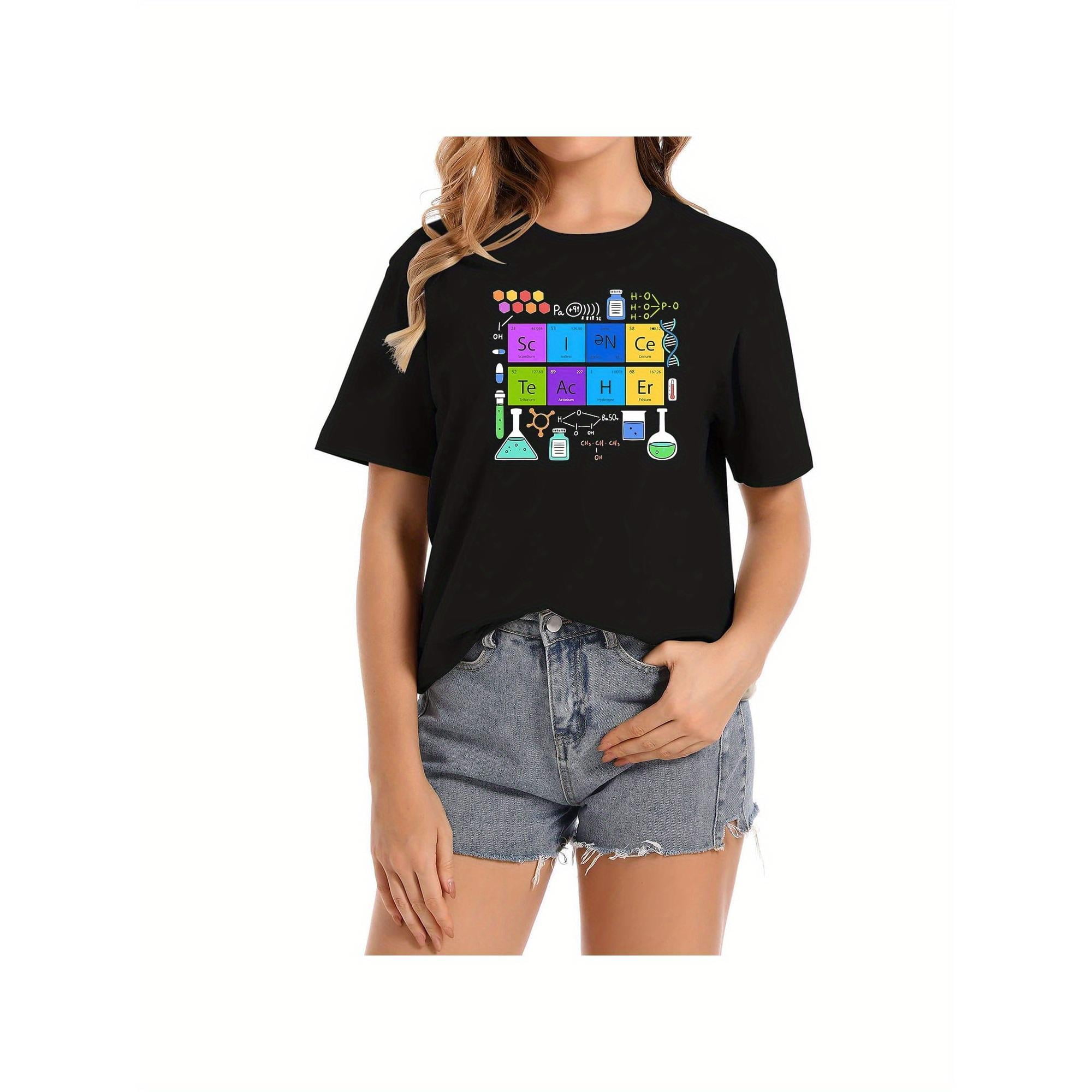 Fashion Graphic Tee,Tops Has Chemical element Themed Print,Round Neck ...