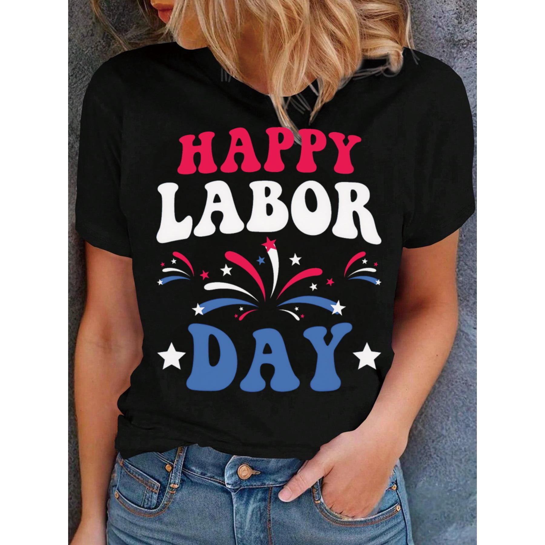 Fashion Graphic Tee,Tops Has Happy Labor Day Slogan With Colorful ...