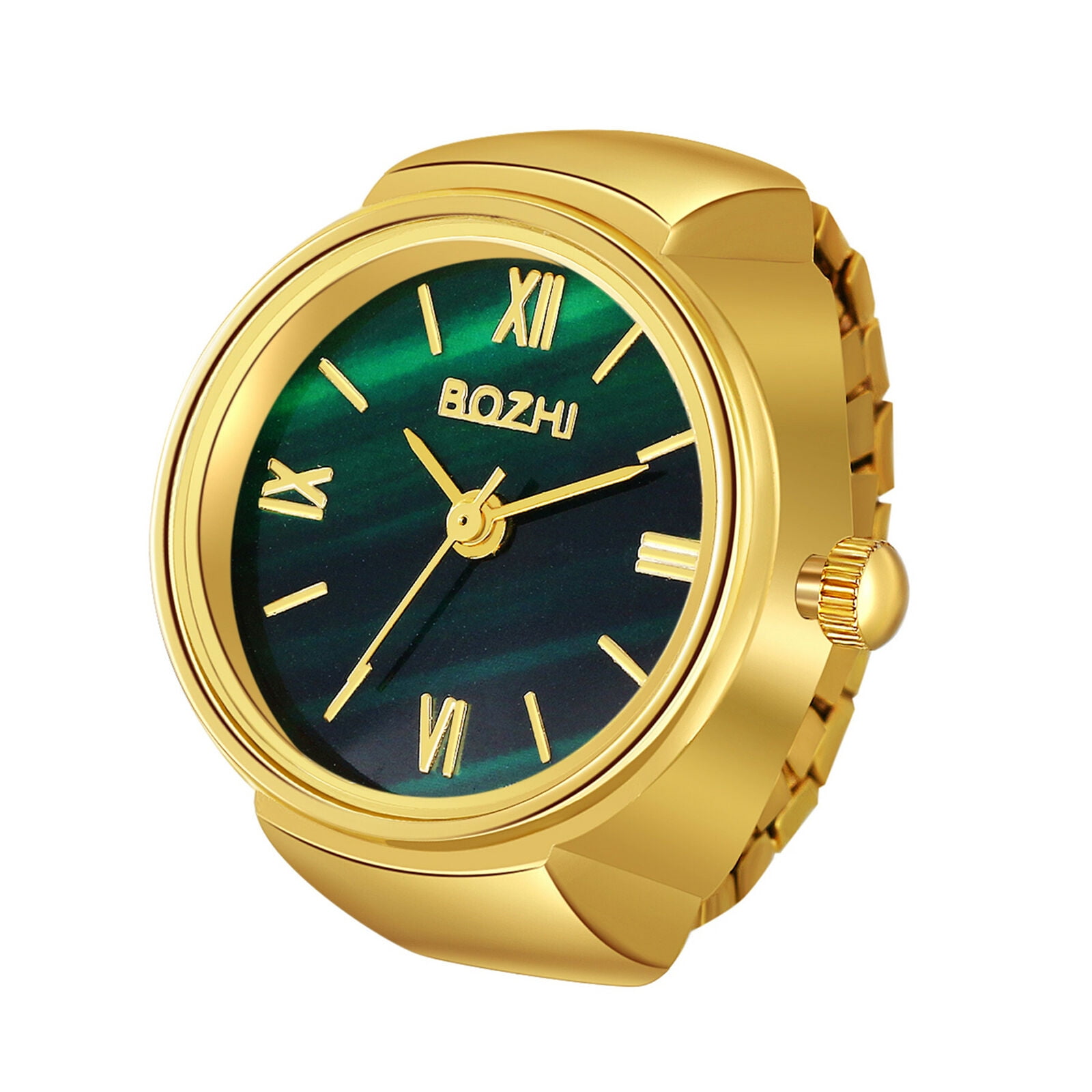 Fashion Green Dial Quartz Finger Ring Watch with Elastic Band for Women ...