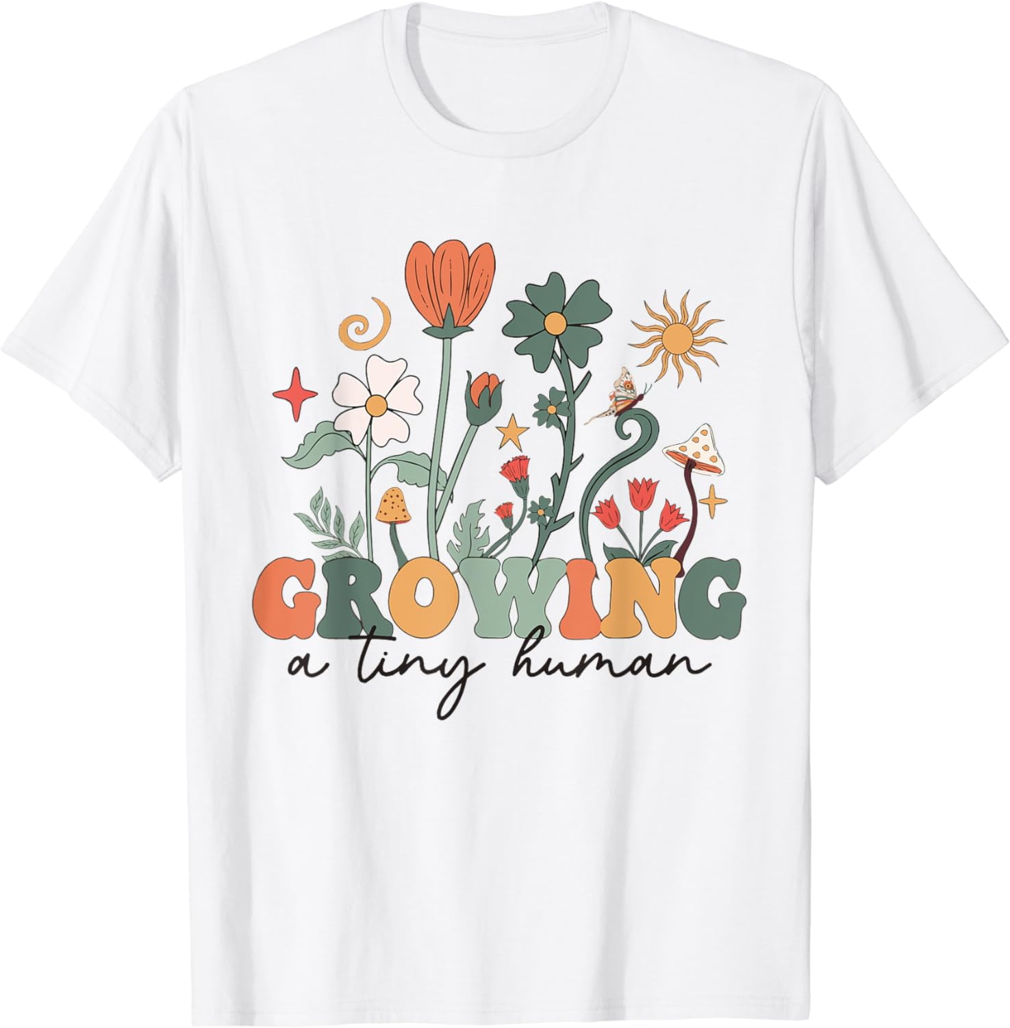 Fashion Growing A Tiny Human Floral Flowers Tee Funny Pregnancy T-Shirt - Walmart.com
