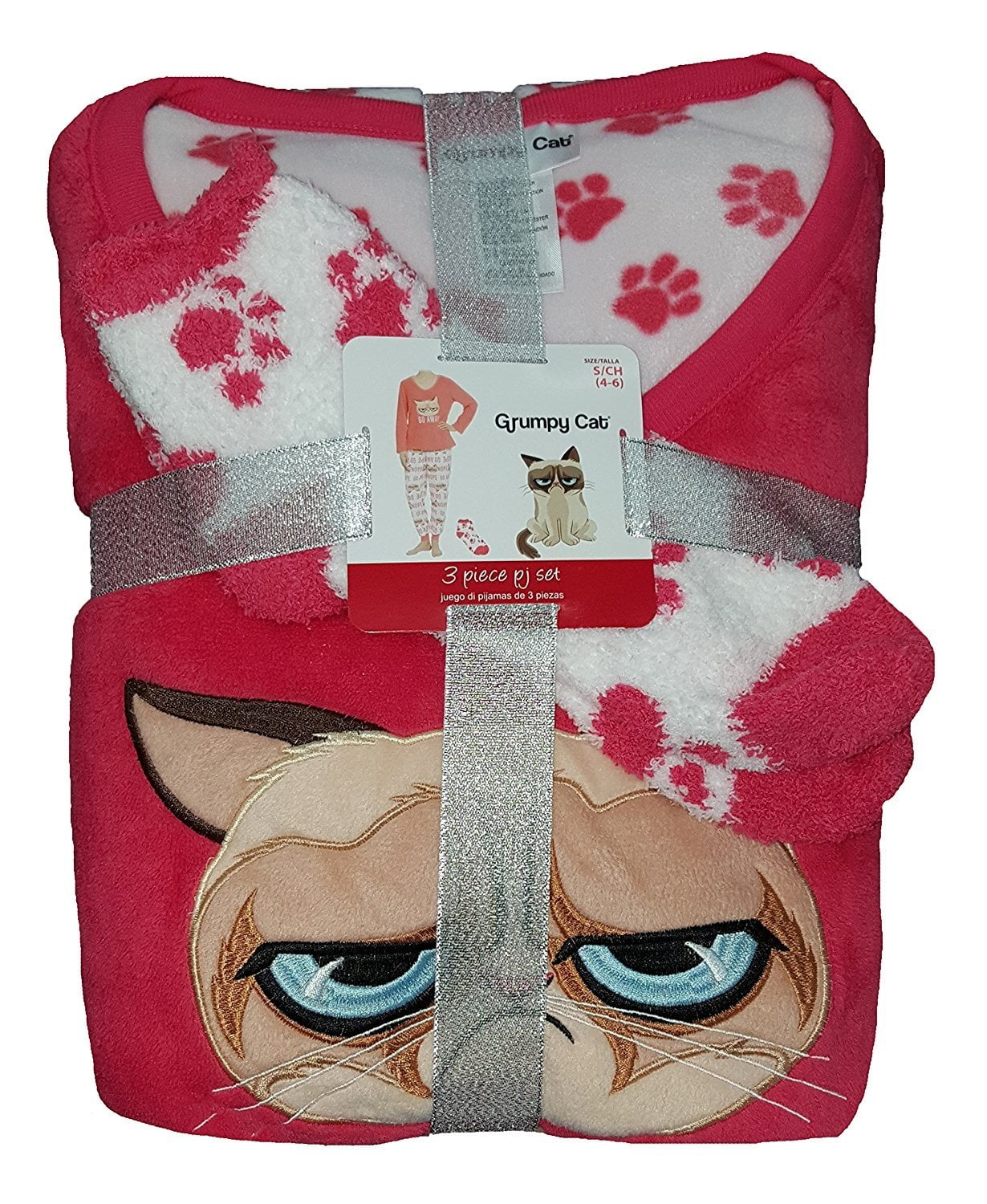 Fashion Grumpy Cat Coral 3 Piece Fleece Pajama Sleep Set w/Socks ...
