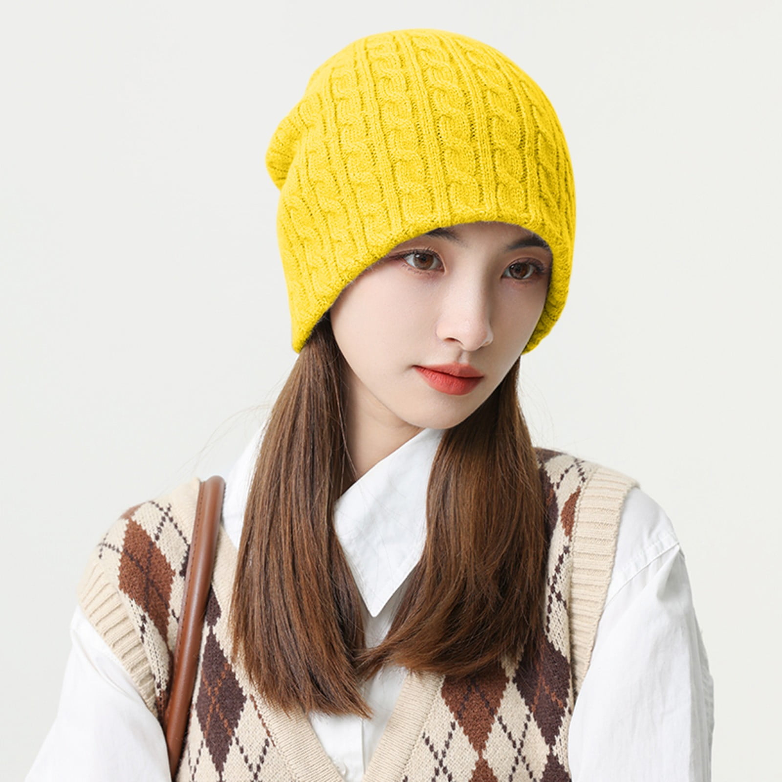 BJUTIR Fashion Hats For Adult Women Warm Solid Twist Knit Crochet Pile ...