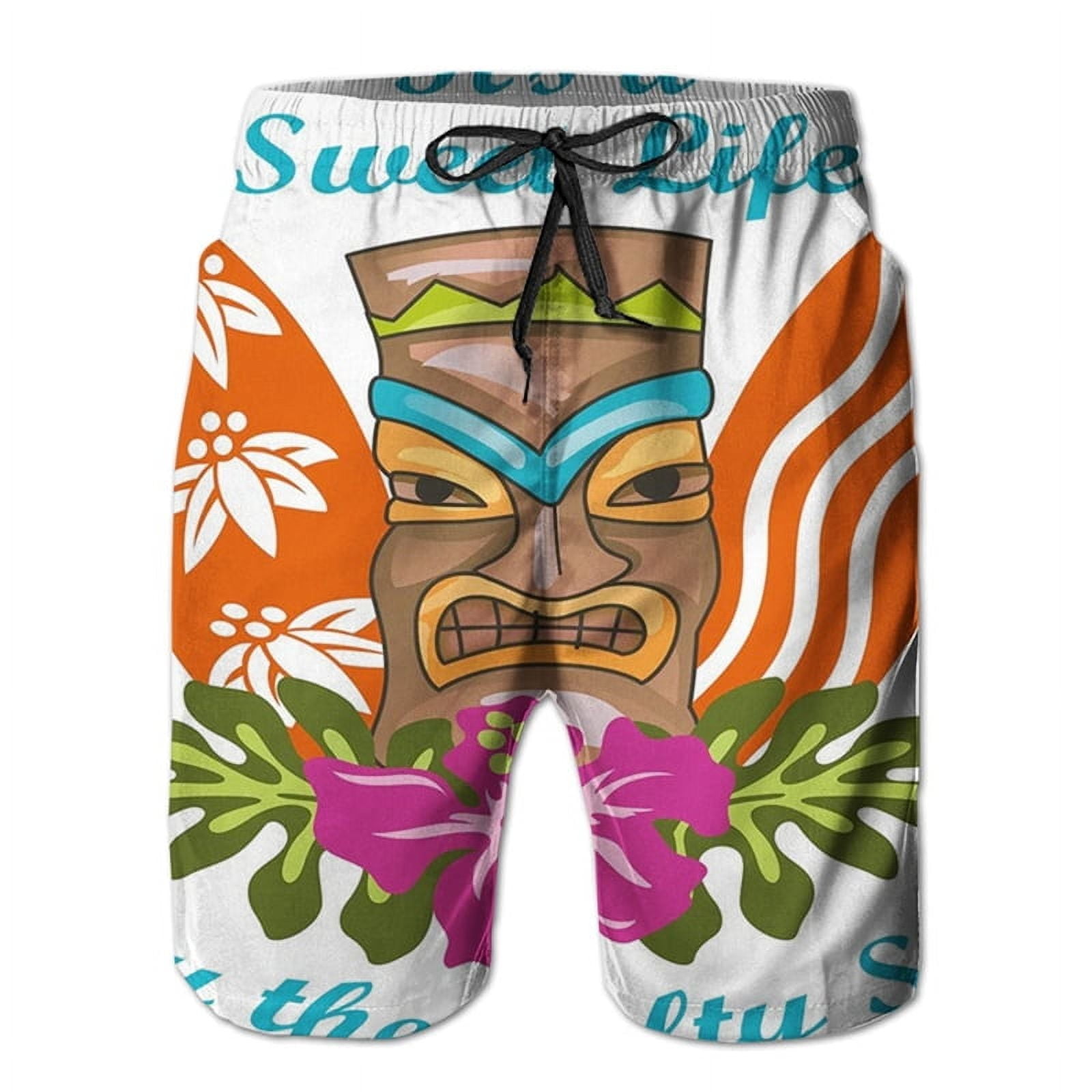 Fashion Hawaiian Tiki 3D Print Beach Shorts Casual Aloha Polynesia God ...