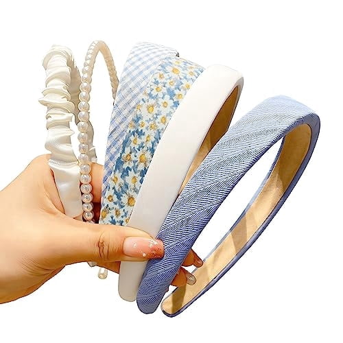 Fashion Headbands Set, 6pcs Pearl Floral Padded Wide Vintage Headbands ...