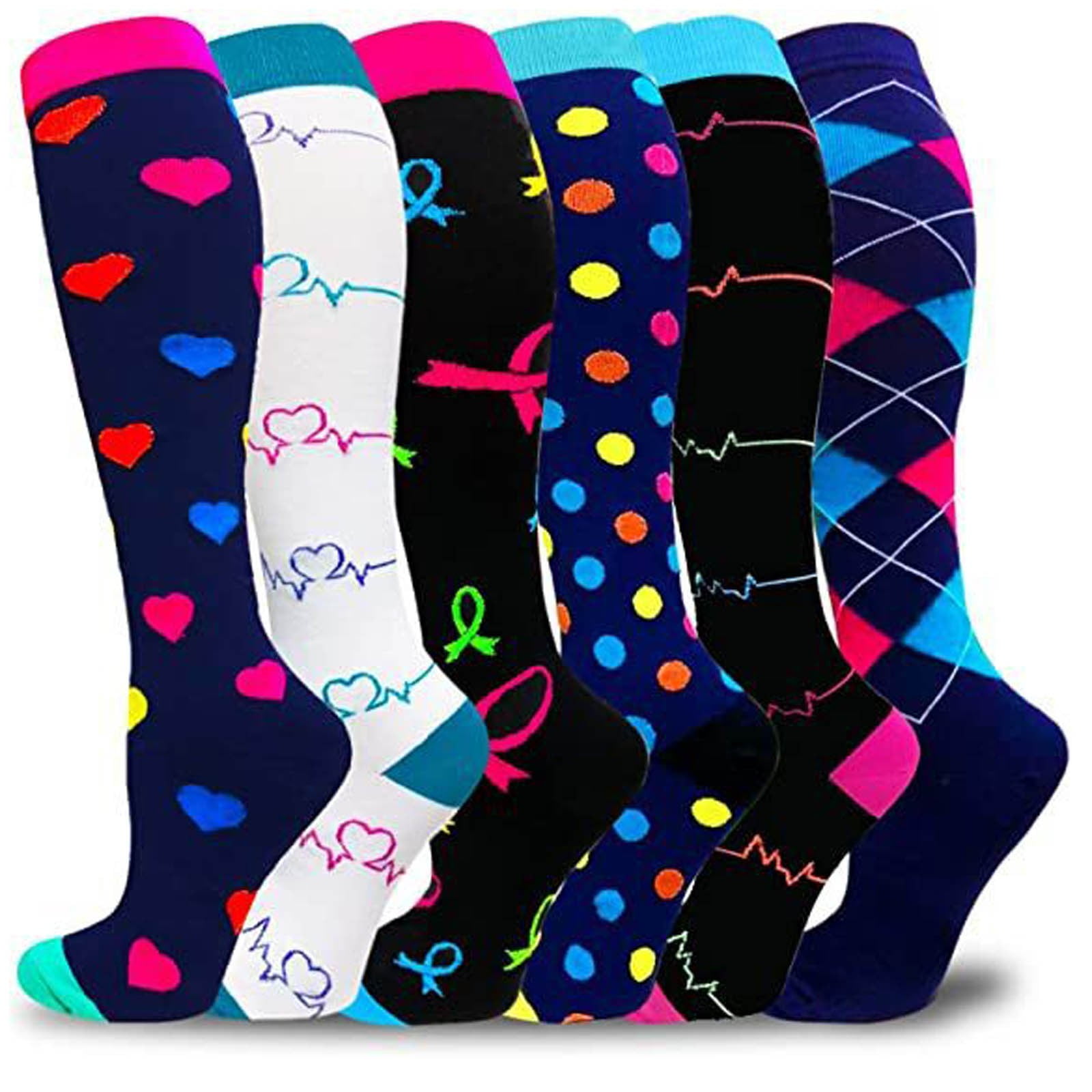 Fashion High Socks Women 6Pc Long Compression Socks Leggings Long ...