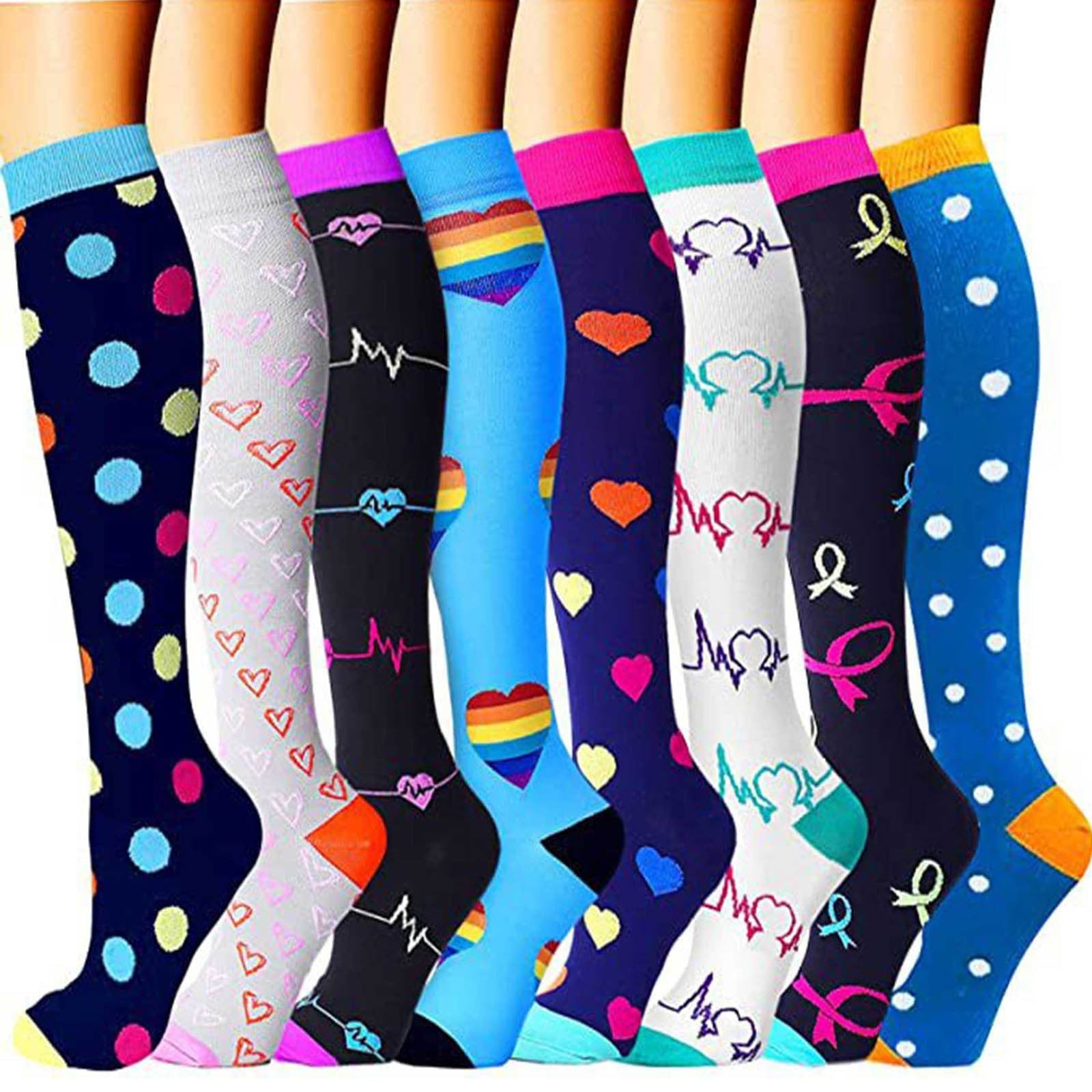 Fashion High Socks Women 8Pc Long Compression Socks Leggings Long ...