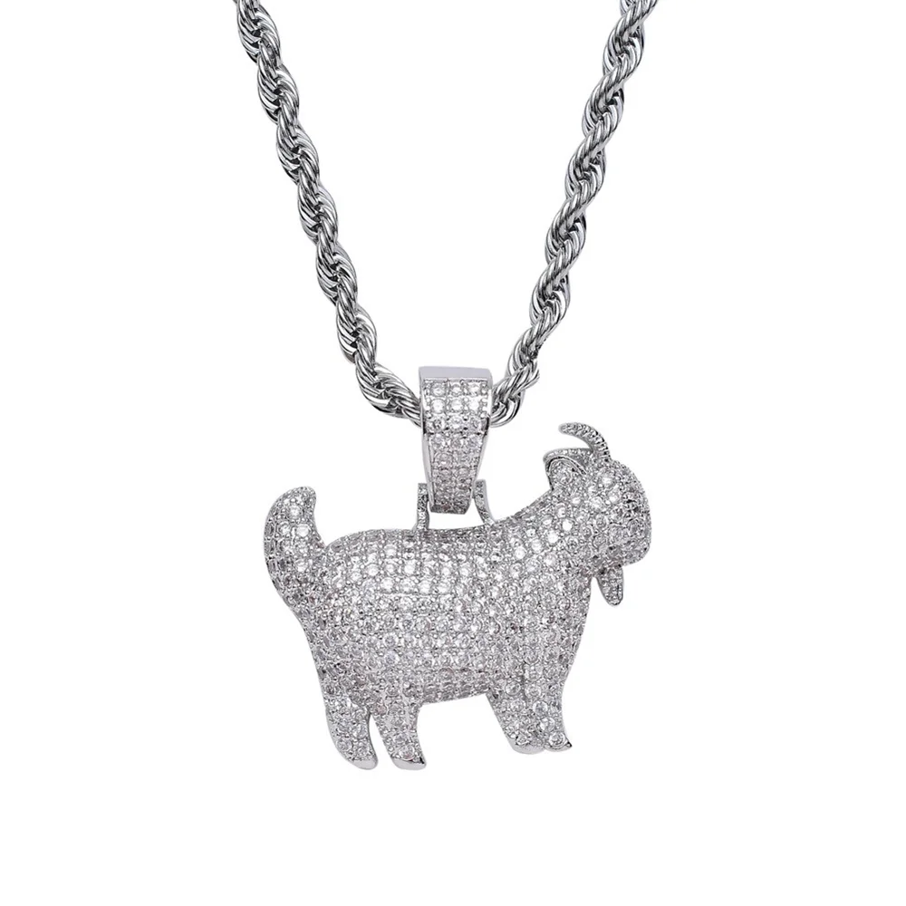 Fashion HipHop Animal Goat Pendant Necklace For Men Cuban Chain Iced ...