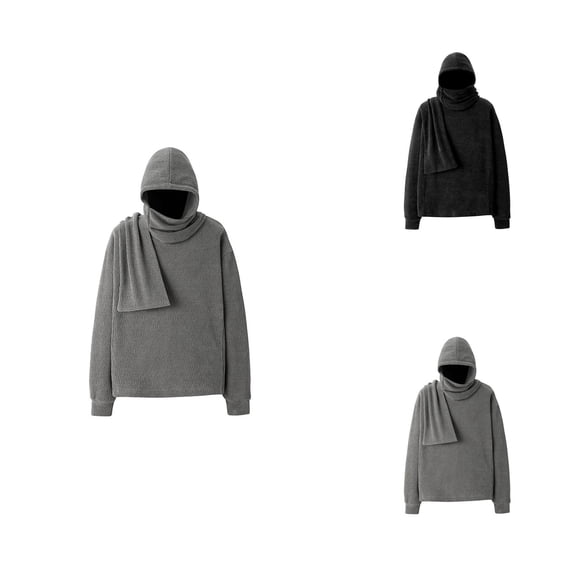 Fashion Hooded Sweatshirt With Detachable Scarf Casual Streetwear Loose ...