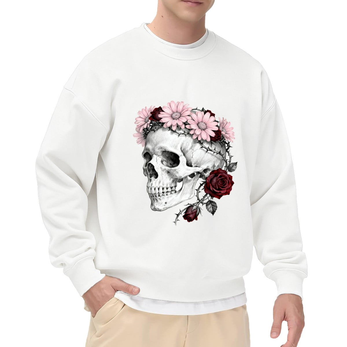 Fashion Horror Skull Print Mens Women's Loose Sweatshirt Men's Long ...