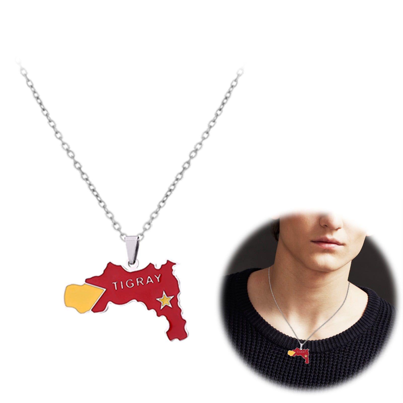 Fashion Jewelry Necklace Stainless Steel Tigray Map Pendant Necklace ...