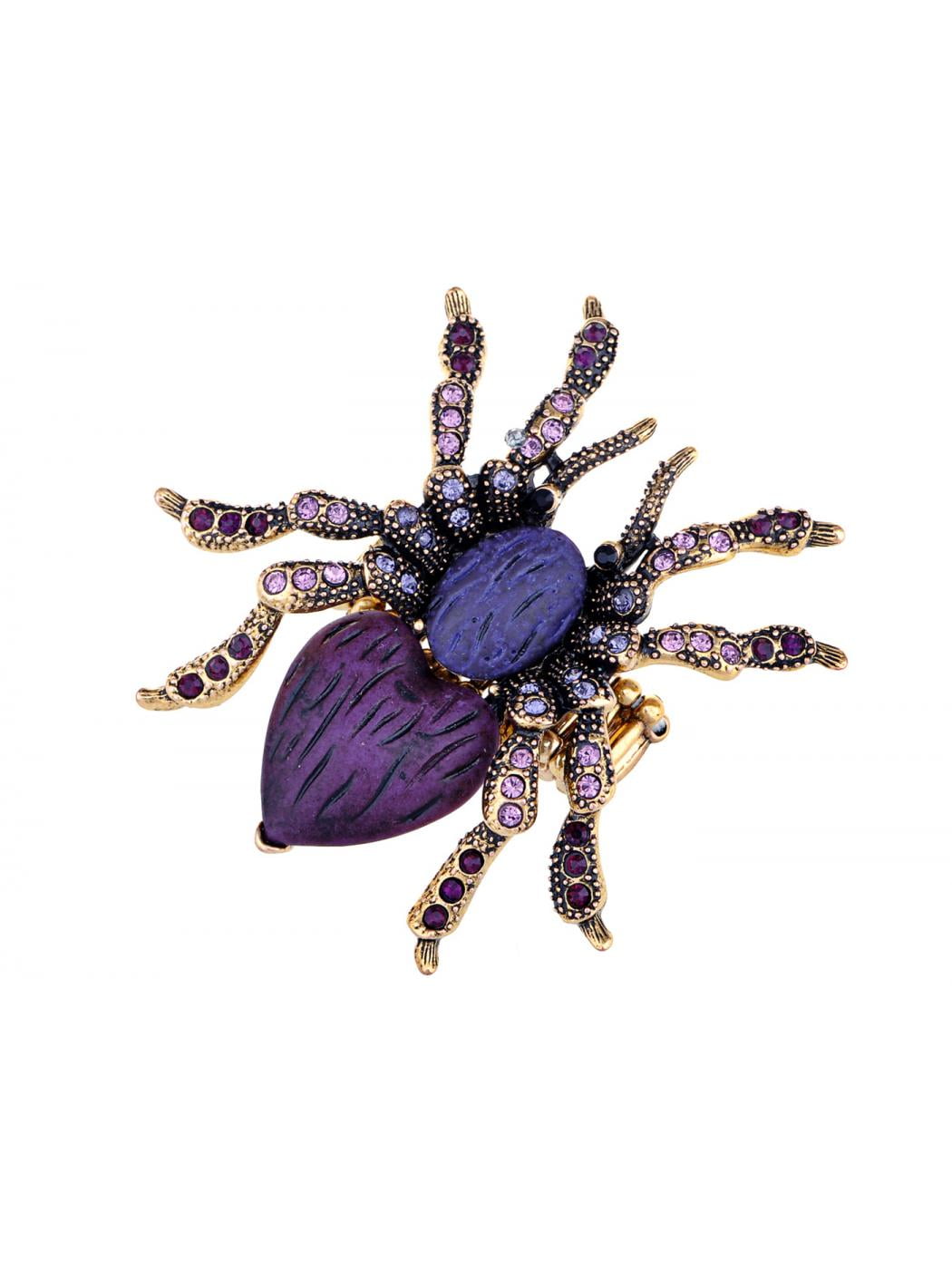 Fashion Jewelry Stretchy Golden Tone Purple Rhinestones Heart Spider ...