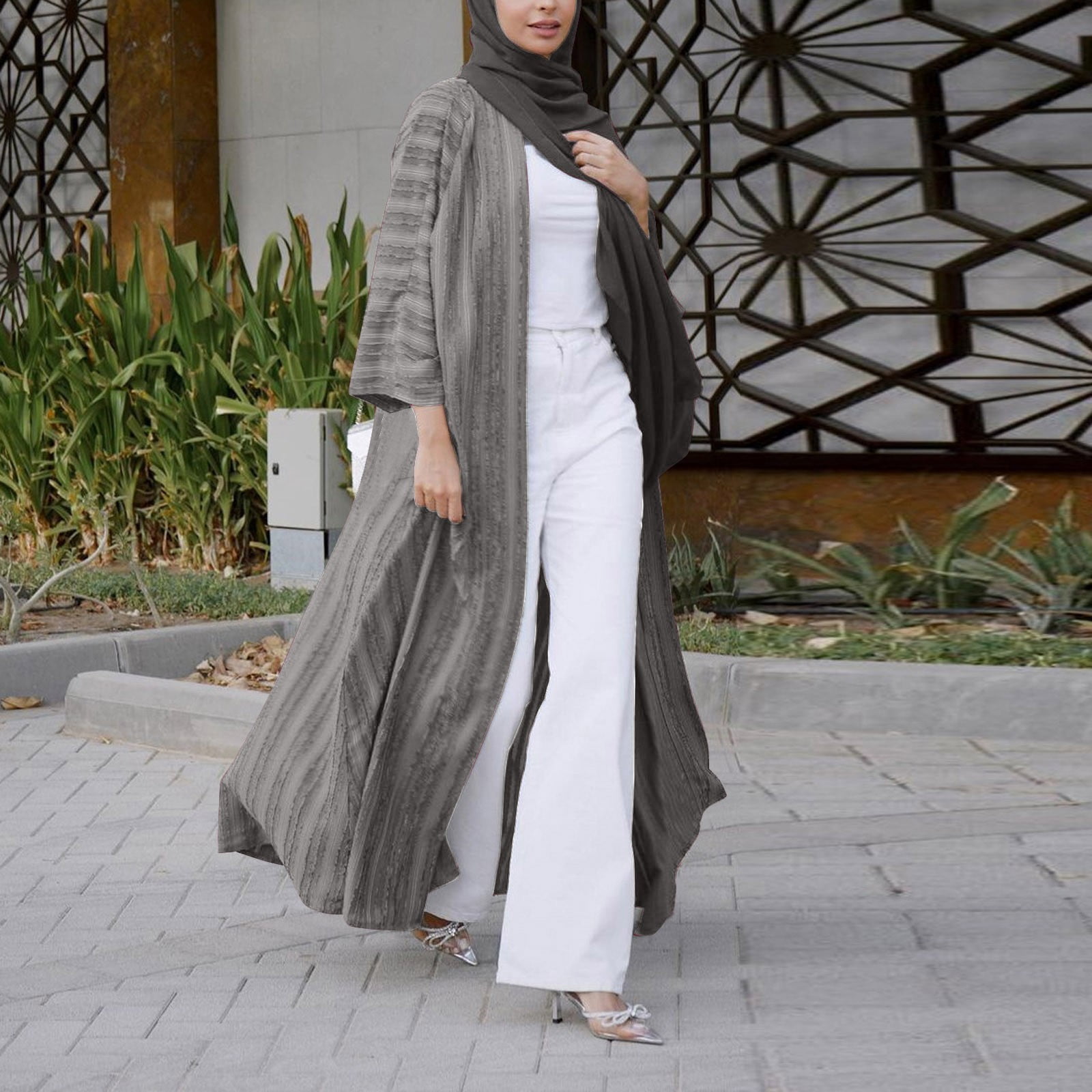 Fashion Kimono Abaya Cardi Robe Striped Ethnic Cardigan Middle Kaftan ...