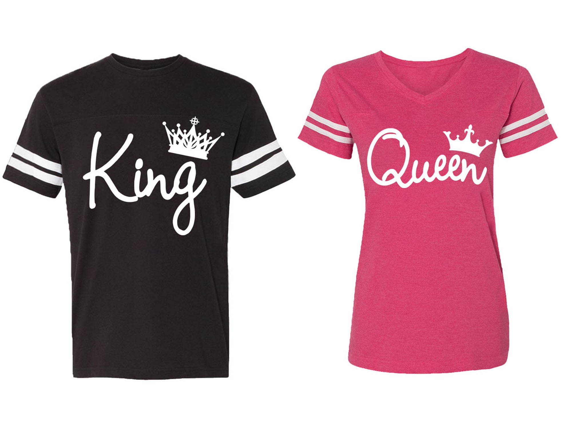 Fashion King Queen Matching Couple Cotton Jerseys (Men Black / Women ...