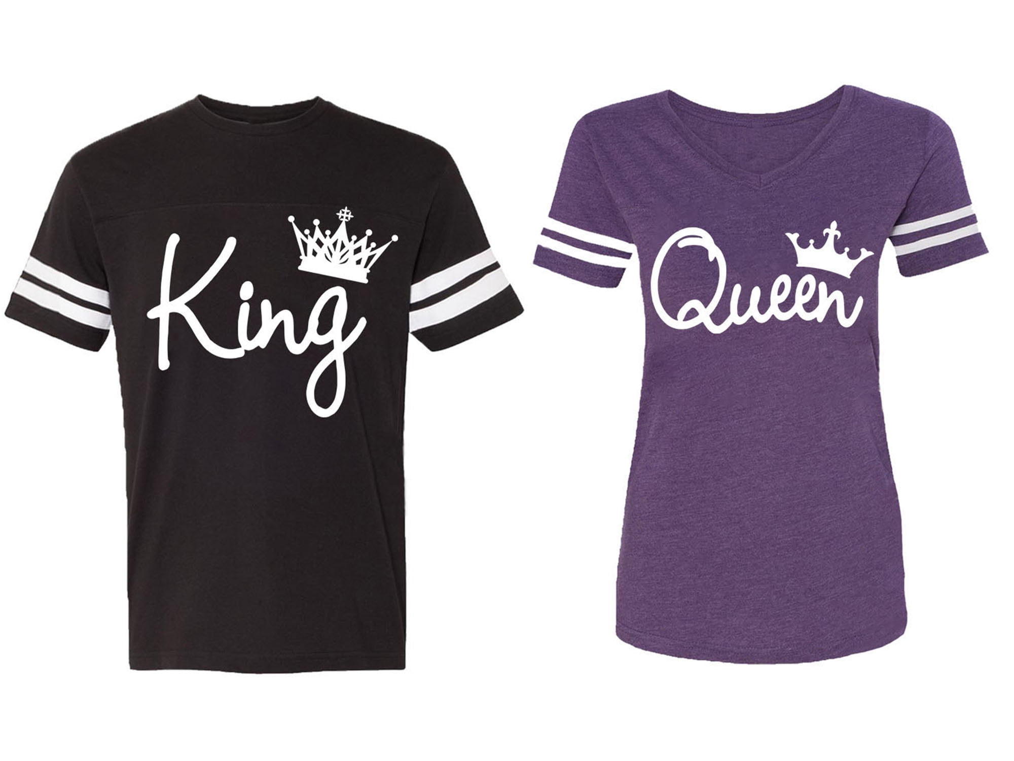 Fashion King Queen Matching Couple Cotton Jerseys (Men Black / Women ...