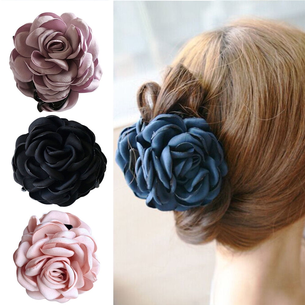 Zhaomeidaxi Chiffon Rose Flower Large Bows Plastic Hair Claw Clips Jaw ...