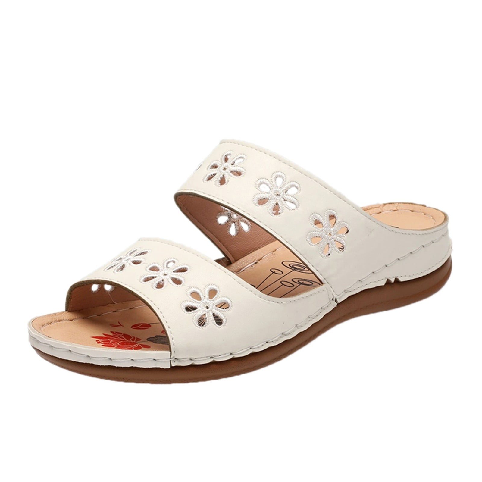 Fashion Ladies Flat Flower Slippers Roman Style Spring And Summer Sandals Womens Extra Wide ...