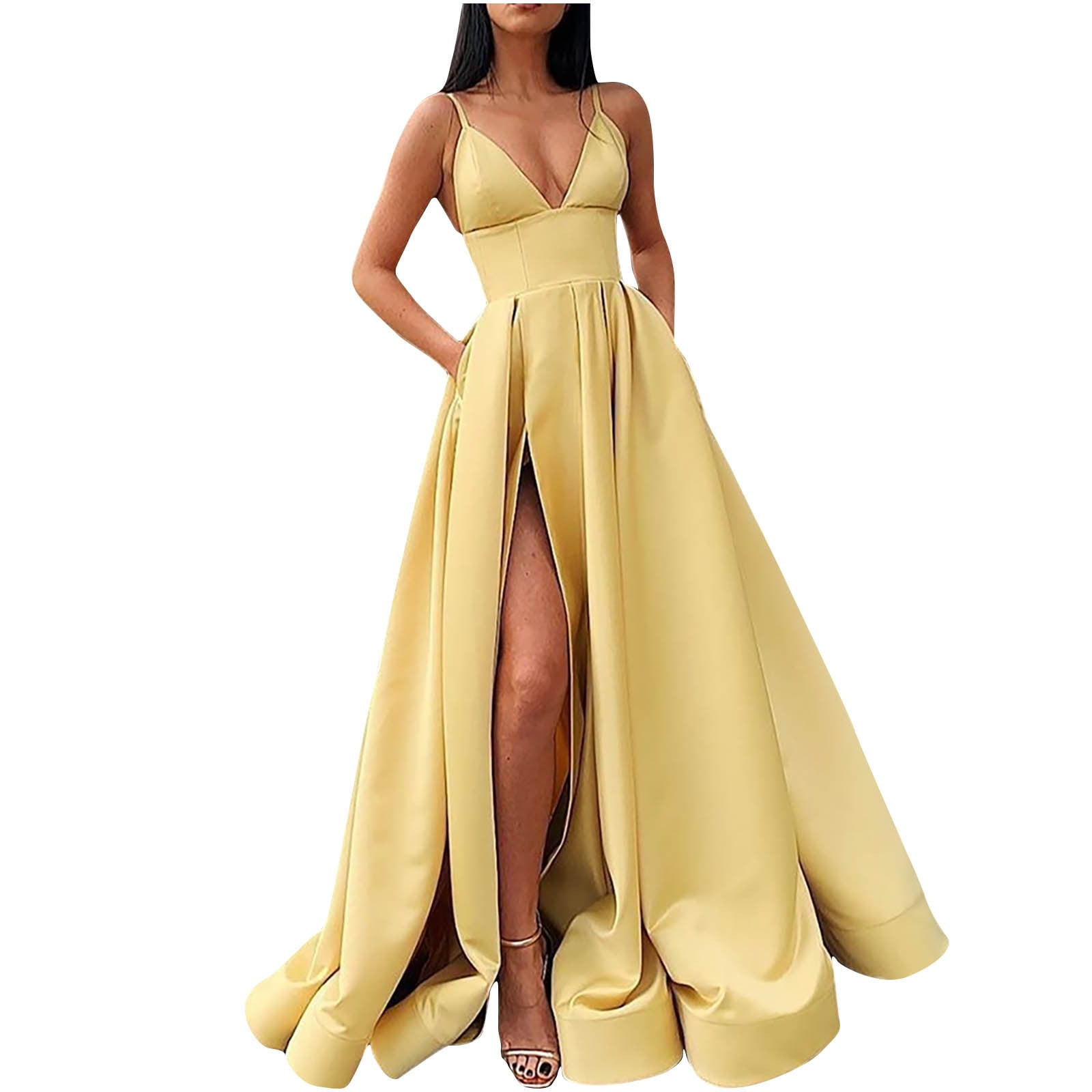 Fashion Ladies Formal Split Ball Gown Summer Clearance 2024 Olyvenn Strap Sleeveless V Neck Prom ...