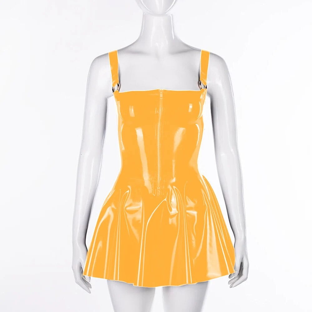 Fashion Ladies High Waist Shiny PVC Sleeveless A Line Dress Sexy ...