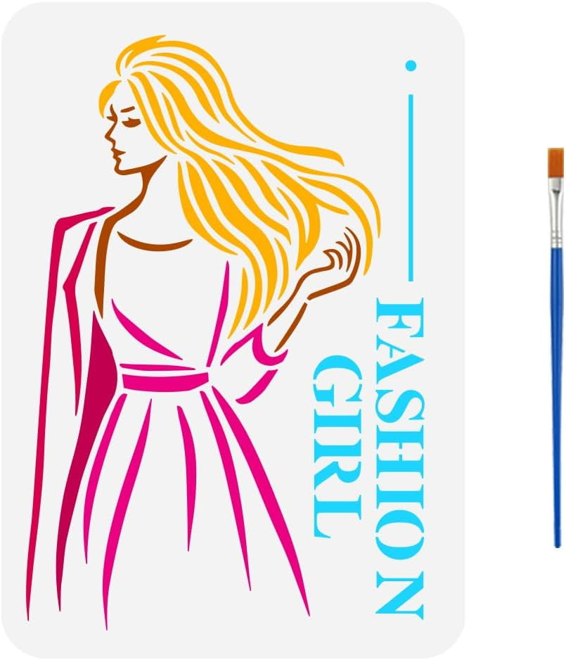 Fashion Lady Stencils with a Paint Brush 11.7x8.3Inch Lady Stencils ...